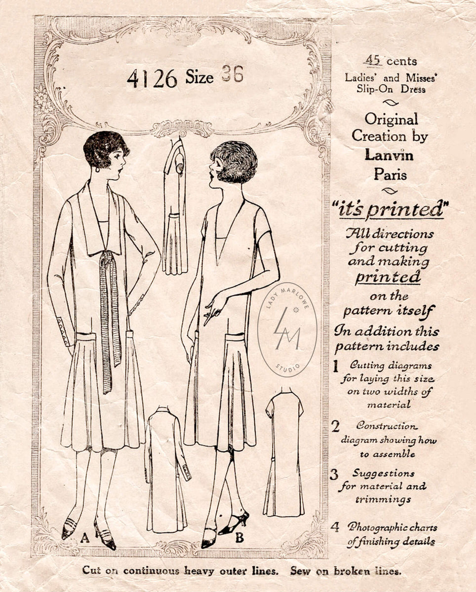 1920s flapper dress vintage sewing pattern reproduction – Lady Marlowe